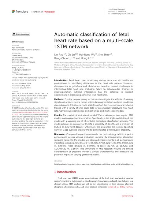 Pdf Automatic Classification Of Fetal Heart Rate Based On A Multi Scale Lstm Network