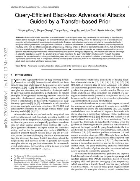 Pdf Query Efficient Black Box Adversarial Attacks Guided By A Transfer Based Prior