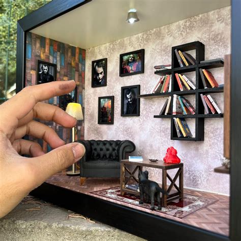Handmade Miniature Shadow Box Room With Lights Customizable Wall Art