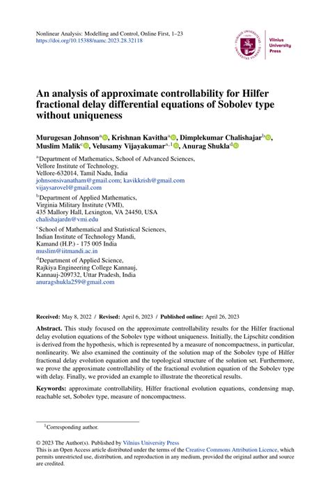 Pdf An Analysis Of Approximate Controllability For Hilfer Fractional Delay Differential