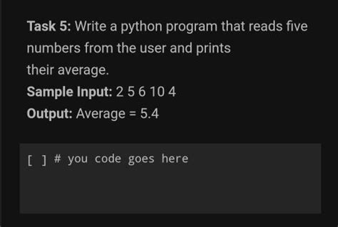 Solved Task 5 Write A Python Program That Reads Five Chegg Com