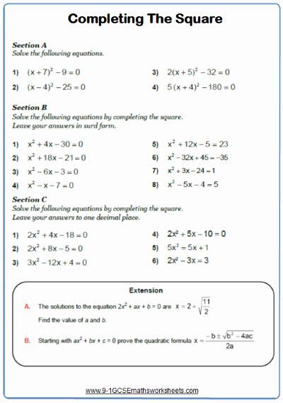Completing The Square Worksheet Beautiful Pleting The Square Worksheet Chessmuseum Template