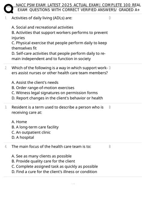 Nacc Psw Exam Latest 2025 Actual Exam Complete 100 Real Exam Questions With Correct Verified