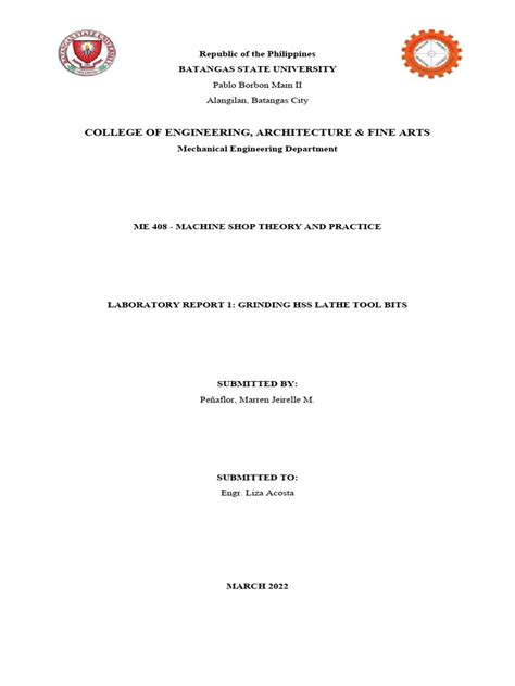 Laboratory Report 1 Peñaflor Pdf Grinding Abrasive Cutting Machining