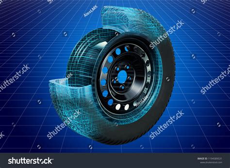 자동차 바퀴의 시각화 3d 모델 청사진3d 스톡 일러스트 1194589531 Shutterstock