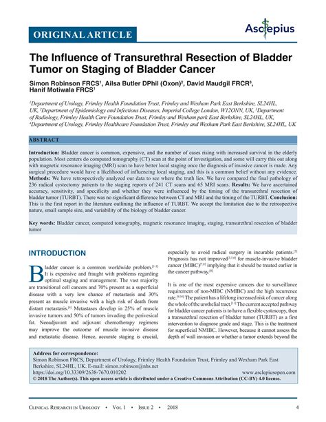 The Influence Of Transurethral Resection Of Bladder Tumor On Staging Of Bladder Cancer Pdf