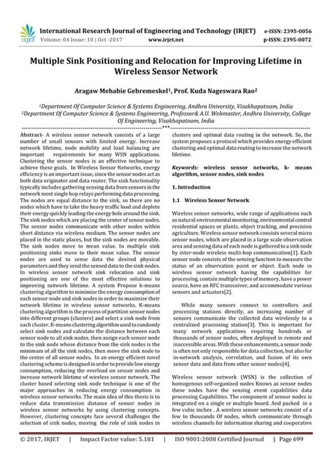 Multiple Sink Positioning And Relocation For Improving Lifetime In Wireless Sensor Network Pdf