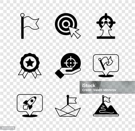 설정 깃발 화살표가있는 목표물 로켓 우주선 접힌 종이 보트 산 깃발 메달 및 아이콘 벡터 3위에 대한 스톡 벡터 아트 및 기타 이미지 Istock