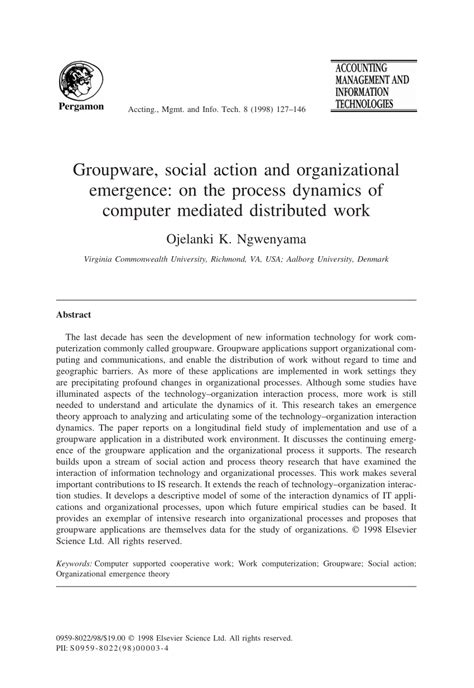 Pdf Groupware Social Action And Organizational Emergence On The