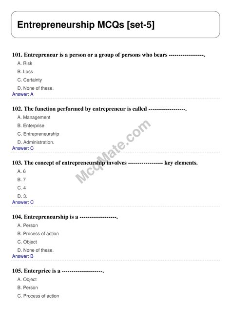 Entrepreneurship Set 5 Mcqmate Mcqmate Entrepreneurship Mcqs Set 5