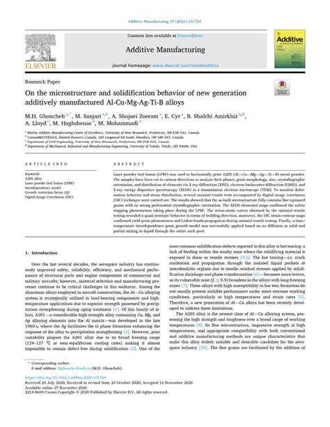 Pdf On The Microstructure And Solidification Behavior Of New Generation Additively