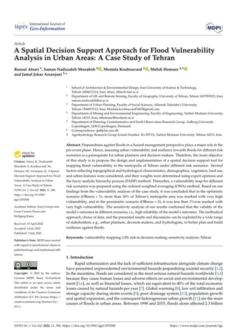 Pdf A Spatial Decision Support Approach For Flood Vulnerability Analysis In Urban Areas A