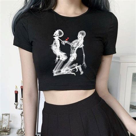 Stunning Y2k Gothic Vintage Grunge Skeleton Sex Short Sleeve Crop Tops Blouse S 2xl Gothtopia Stunning Y2k Gothic Vintage Grunge Skeleton Sex Short Sleeve Crop Tops Blouse S 2xl Gothtopia