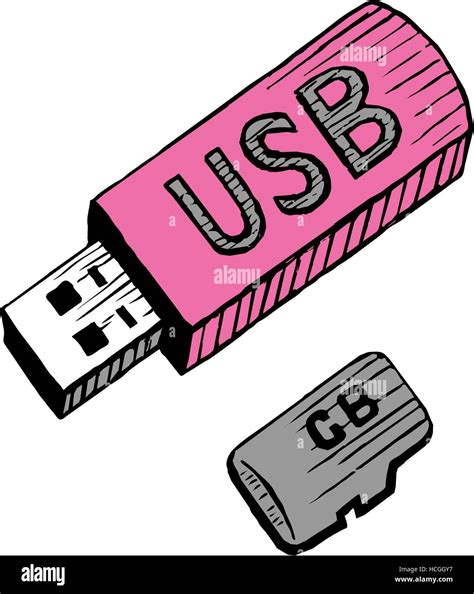 Flash Drive Usb And Memory Card Hand Drawn Sketch Stock Vector Image