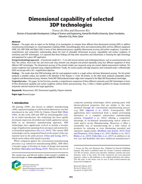 Pdf Dimensional Capability Of Selected 3dp Technologies