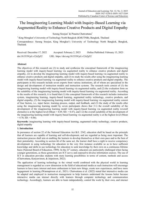 Pdf The Imagineering Learning Model With Inquiry Based Learning Via