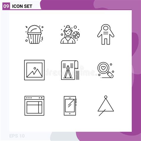 Modern Set Of 9 Outlines And Symbols Such As File Tool People Drawing Picture Stock Vector