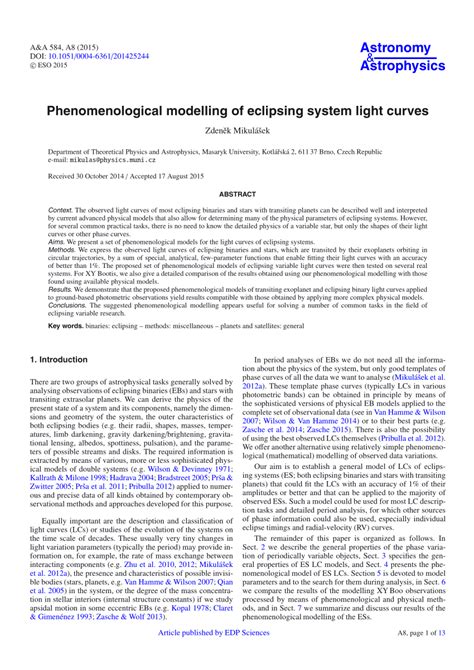 Pdf Phenomenological Modelling Of Eclipsing System Light Curves