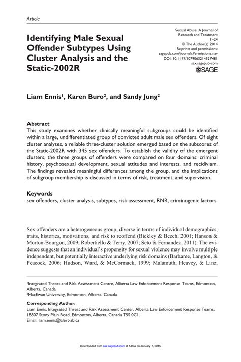 Pdf Identifying Male Sexual Offender Subtypes Using Cluster Analysis And The Static R