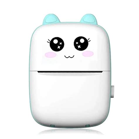 Дитячий портативний термопринтер Котик з Bluetooth міні принтер для телефону Білий з блакитним