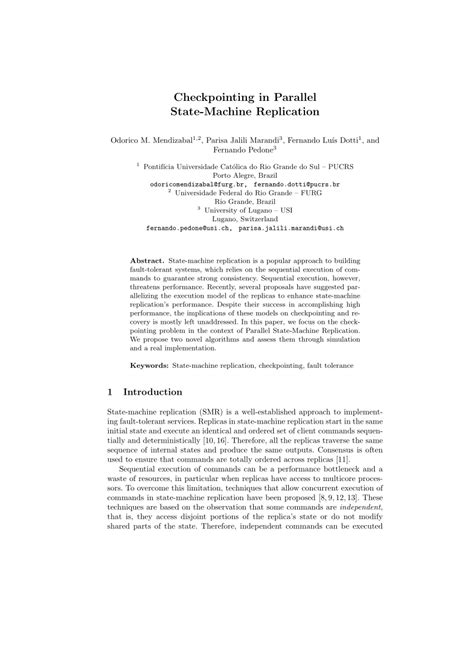 Pdf Checkpointing In Parallel State Machine Replication