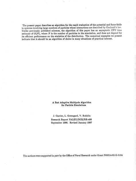 A Fast Adaptive Multipole Algorithm For Particle Simulations Carrier Greeengard Rokhlin Pdf
