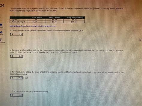solved 04 the table below shows the price of inputs and the