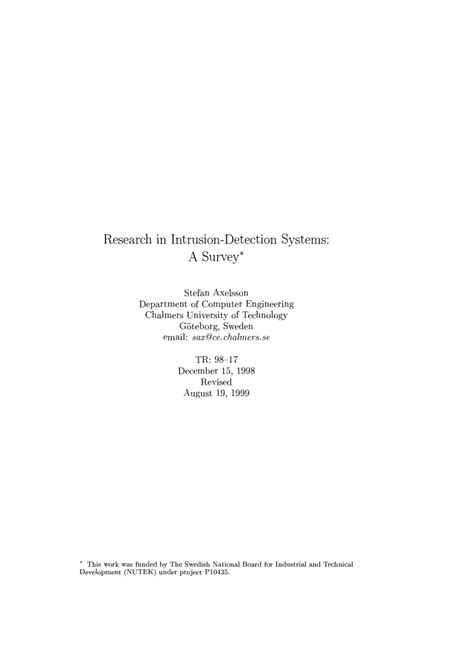 Pdf Research In Intrusion Detection Systems