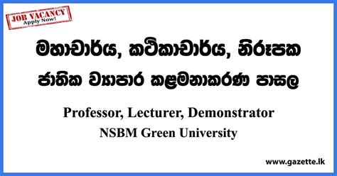 Professor Lecturer Demonstrator Nsbm Green University Vacancies 2023 Gazette Lk