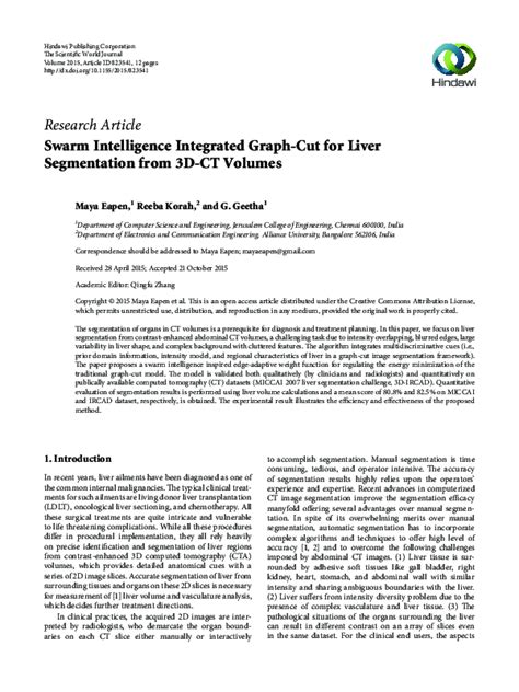 Pdf Swarm Intelligence Integrated Graph Cut For Liver Segmentation From 3d Ct Volumes