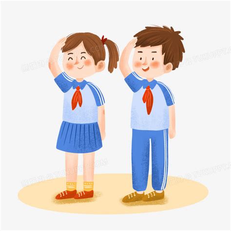 手绘卡通学生系红领巾敬礼场景插画免抠元素png图片素材下载学生png熊猫办公