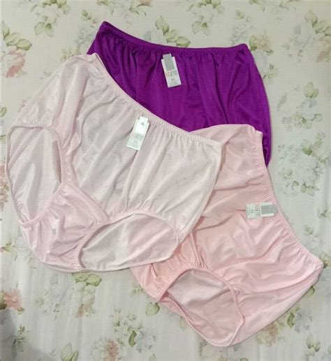 X3 Vintage Women Panties Nylon Silky Briefs Granny Style Underwear