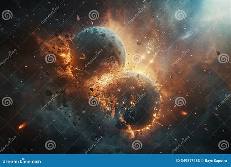 Ai Generative Illustration Of Planets Colliding Stock Illustration Illustration Of Fire