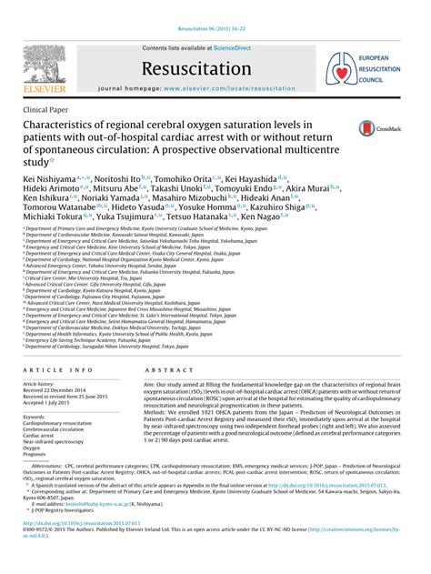 Pdf Characteristics Of Regional Cerebral Oxygen Saturation Levels In Patients With Out Of