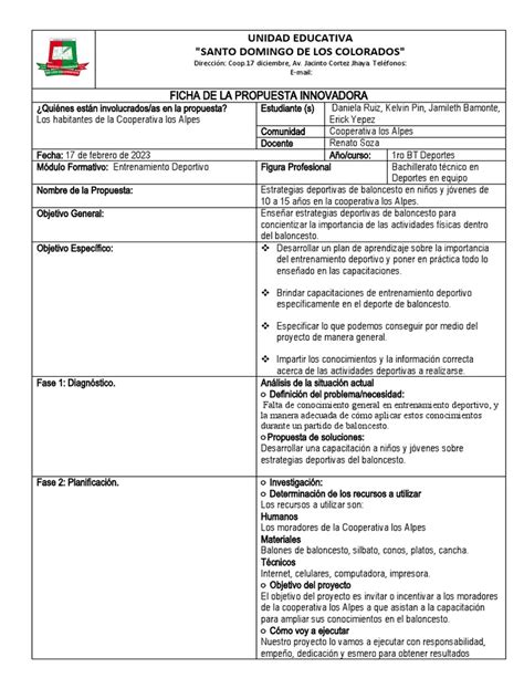 Propuesta Innovadora Daniela Ruiz Kelvin Pin Jamileth Bamonte Erick Yepez Pdf Aprendizaje