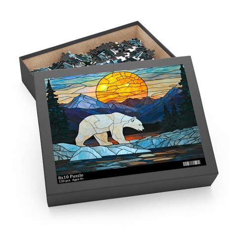 Stained Glass Polar Bear Puzzle Colorful Arctic T Puzzle Polarbear