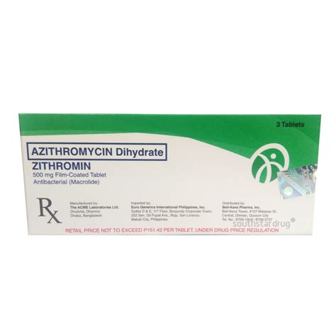 Zithromin Azithromycin Dihydrate 500mg Film Coated Tablet 1s Price In The Philippines Medsgo