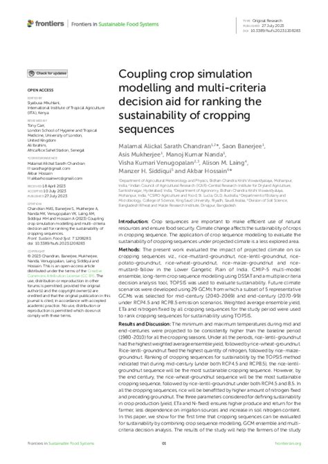 Pdf Coupling Crop Simulation Modelling And Multi Criteria Decision Aid For Ranking The