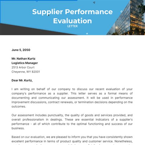 Supplier Performance Evaluation Letter Template Edit Online And Download Example