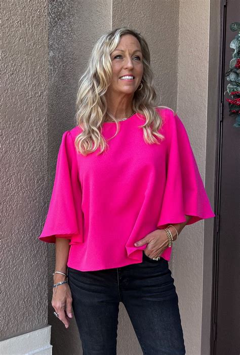 Fuchsia Flutter Sleeve Top Basic Blouses Clothes Flutter Sleeve Top