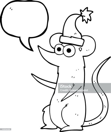 크리스마스 모자를 쓰고 자유형 그린 연설 거품 만화 마우스 귀여운에 대한 스톡 벡터 아트 및 기타 이미지 귀여운 기이함