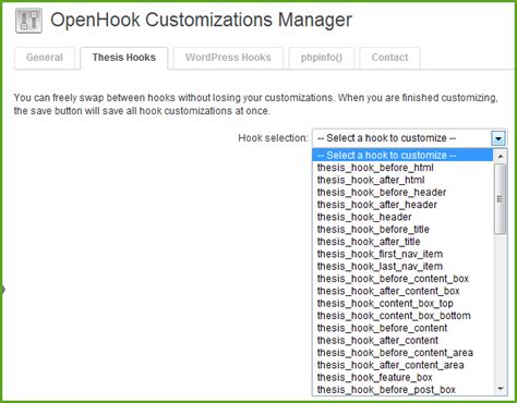 Thesis Openhook Customizations Manager Plugin For Wordpress