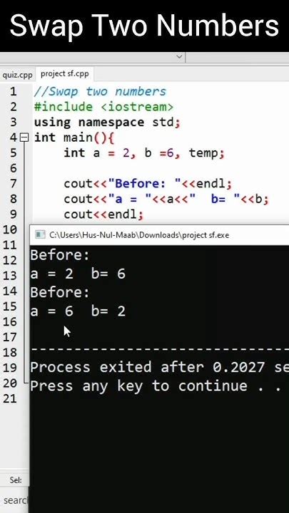 Swap Two Numbers In C Shorts Cpp Swap Programming Coding Viral Hmacademy Youtube