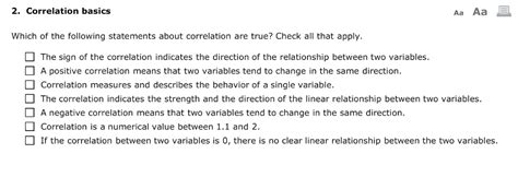 Solved 2 Correlation Basics Aa Aa Which Of The Following