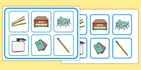 Classroom Objects Matching Cards And Board Teacher Made