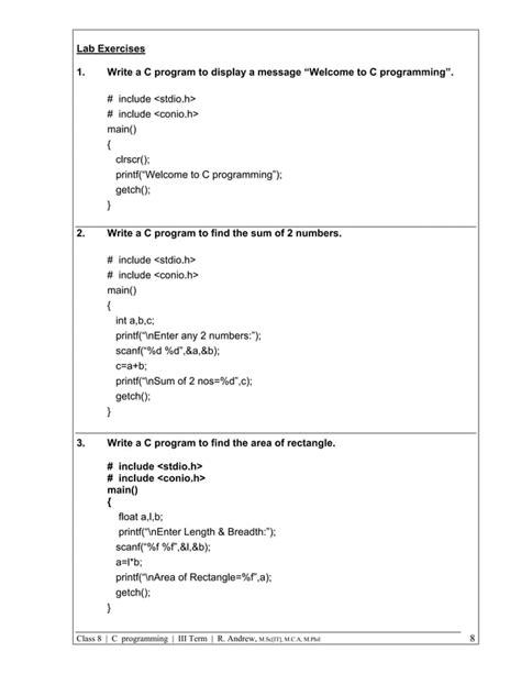 C Programming Class 8 Iii Term Pdf
