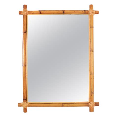Large Rattan Bamboo Rectangular Mirror With Crossed Corners For Sale At 1stdibs