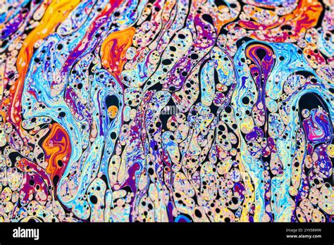 Real Closeup Photograph Of A Soap Bubble Surface Movements As A Scientific Experiment Showing