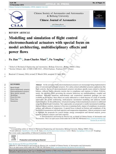 PDF Modelling And Simulation Of Flight Control REVIEW ARTICLE Modelling And Simulation