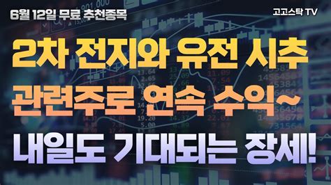 6월 12일 무료 추천종목 모처럼 테마주들의 순환매 장세의 지속~ Youtube